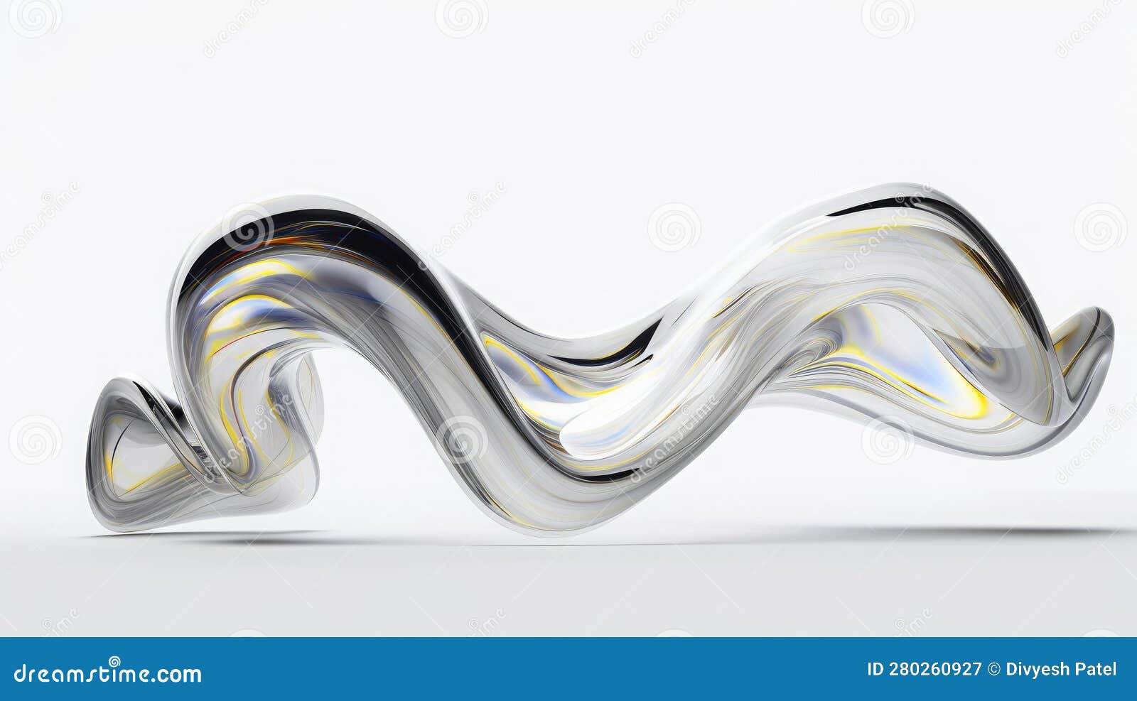 3d Render, Abstract Glass Wavy Shape Isolated on White Background ...
