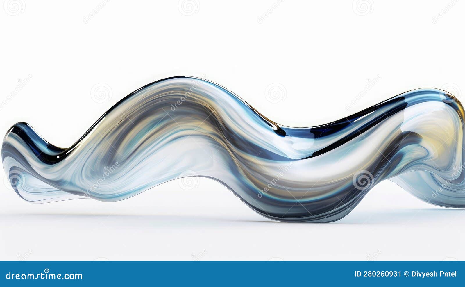 3d Render, Abstract Glass Wavy Shape Isolated on White Background ...