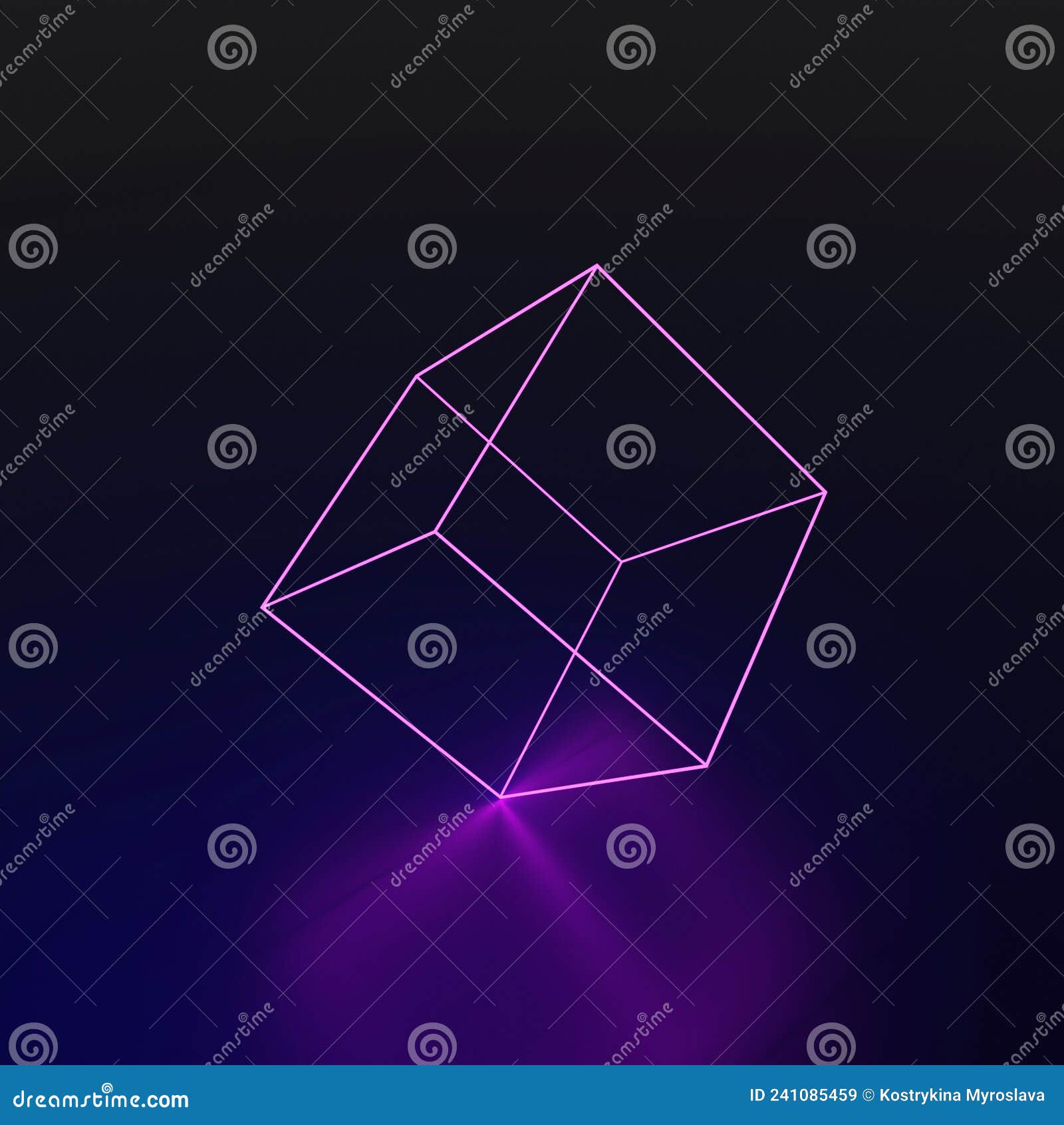 3d Render of Abstract 3d Glowing Purple Cube Wireframe Cage Around on ...