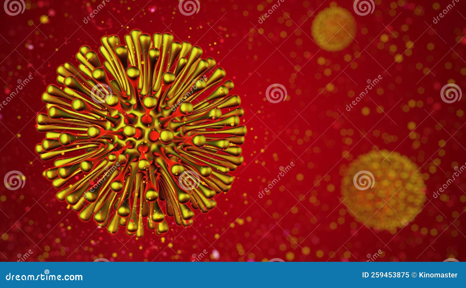 3D Render of Abstract Gold Bacteria or Virus in Spherical Shape with ...
