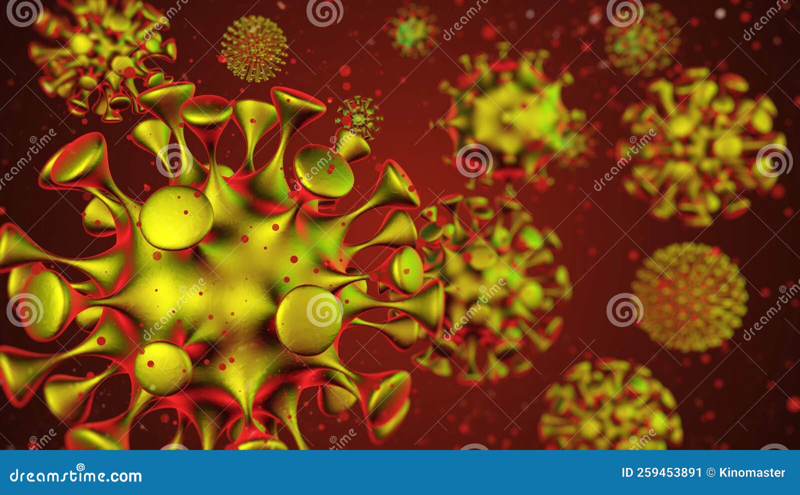 3D Render of Abstract Gold Bacteria or Virus in Spherical Shape with ...