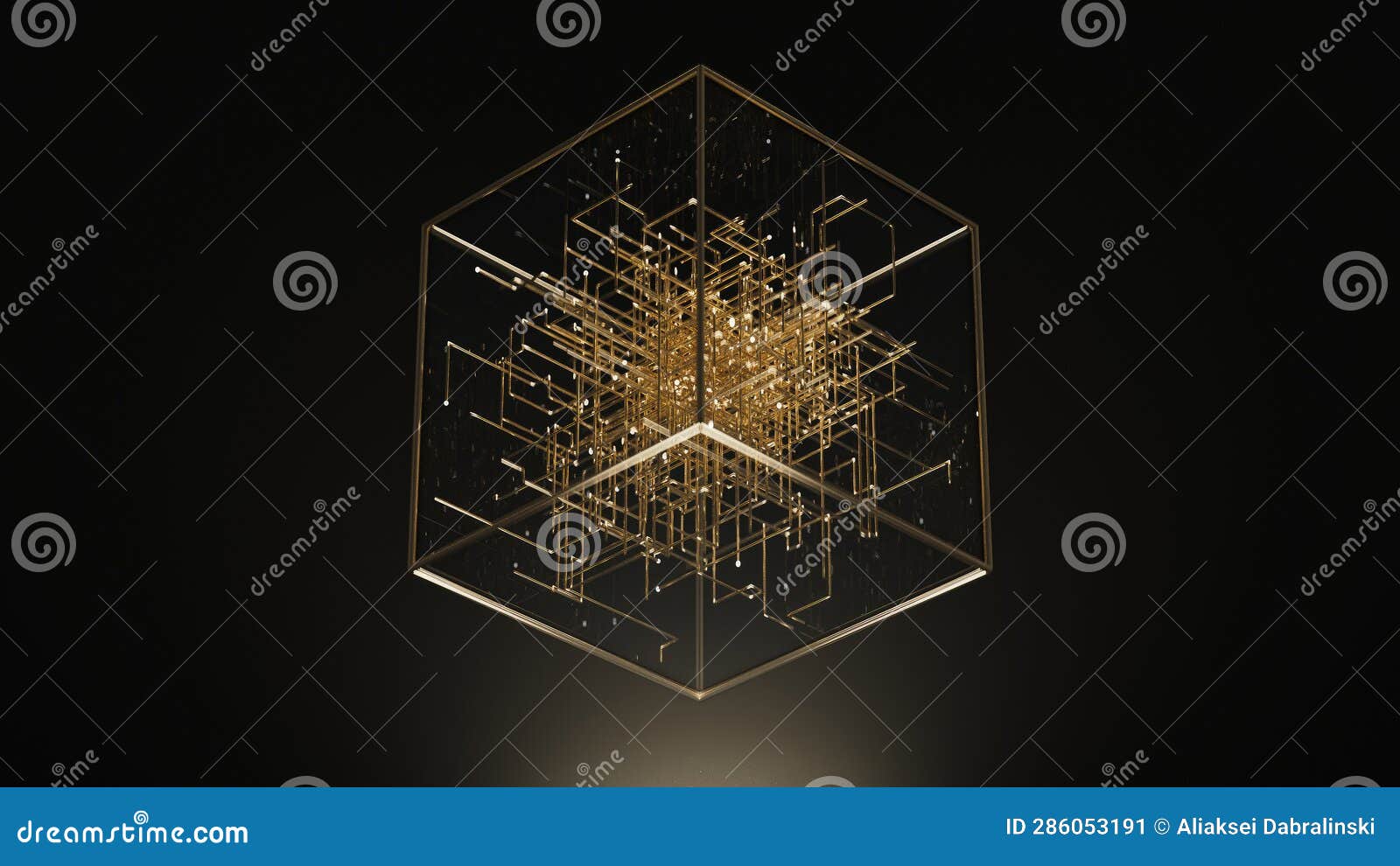 3d Render Abstract Gold Cubic Cube on Black Background, in the Style of ...