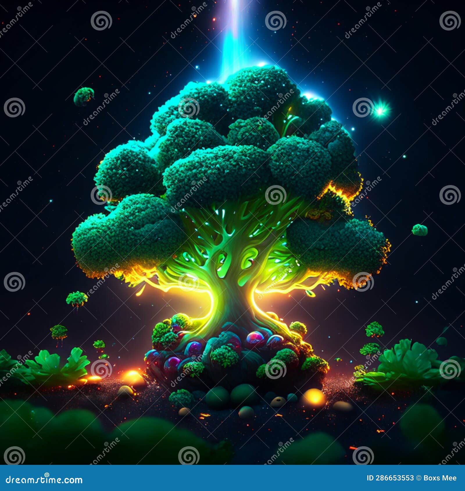 3d Render of Abstract Green Tree in Space. 3d Illustration Generative ...