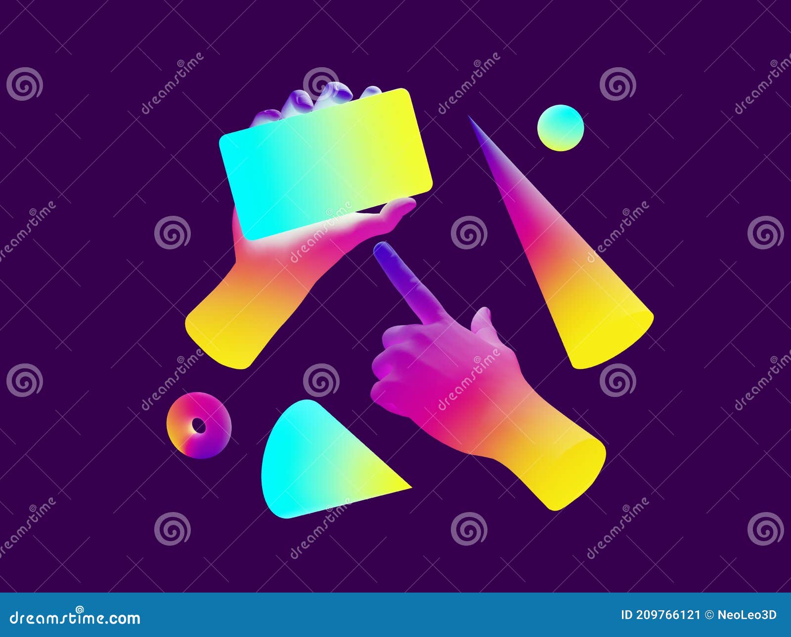 3d Render, Abstract Illustration with Colorful Gradient Neon Objects ...