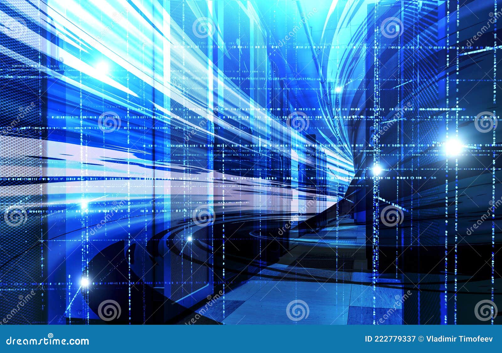 3d Render Abstract Information Tunnel Digital Data Flows, Binary Matrix ...