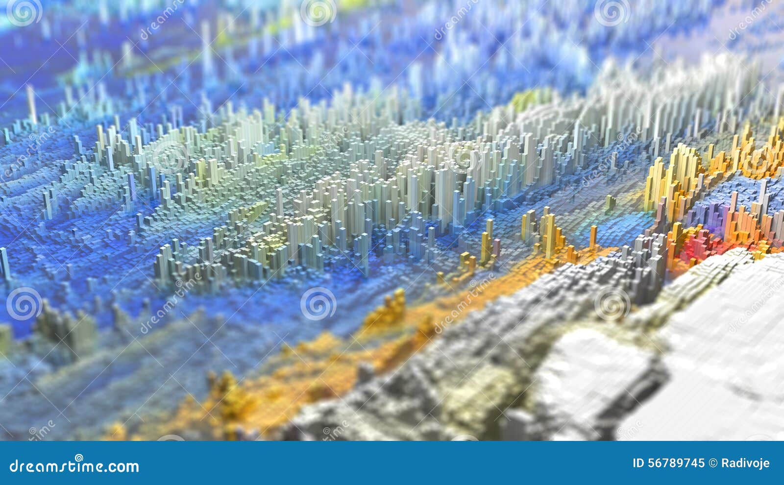 3D Render of an Abstract Landscape Made of Tiny Cubes Stock Image ...