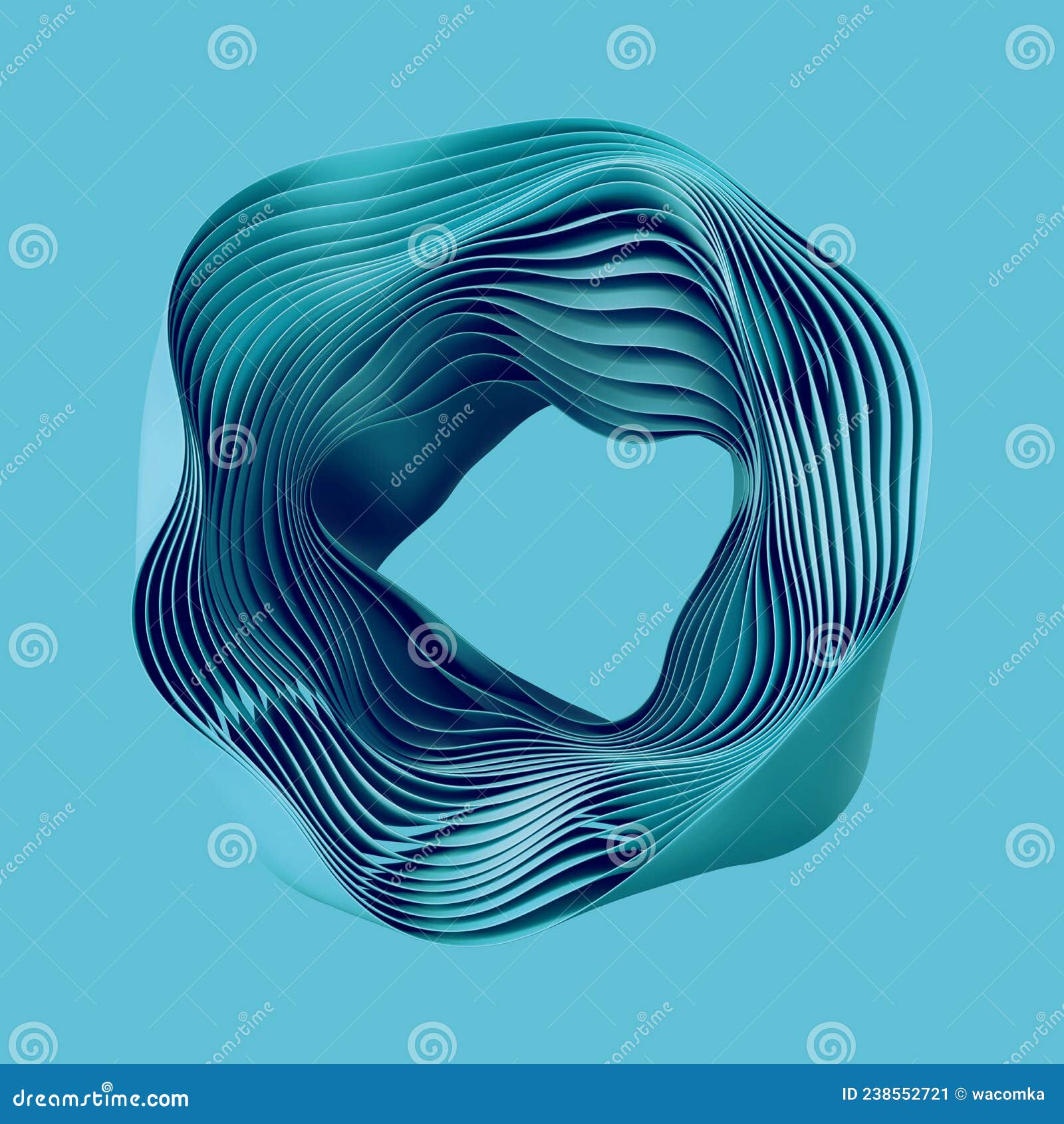 3d Render, Abstract Layered Curvy Object with Hole, Isolated on Blue ...
