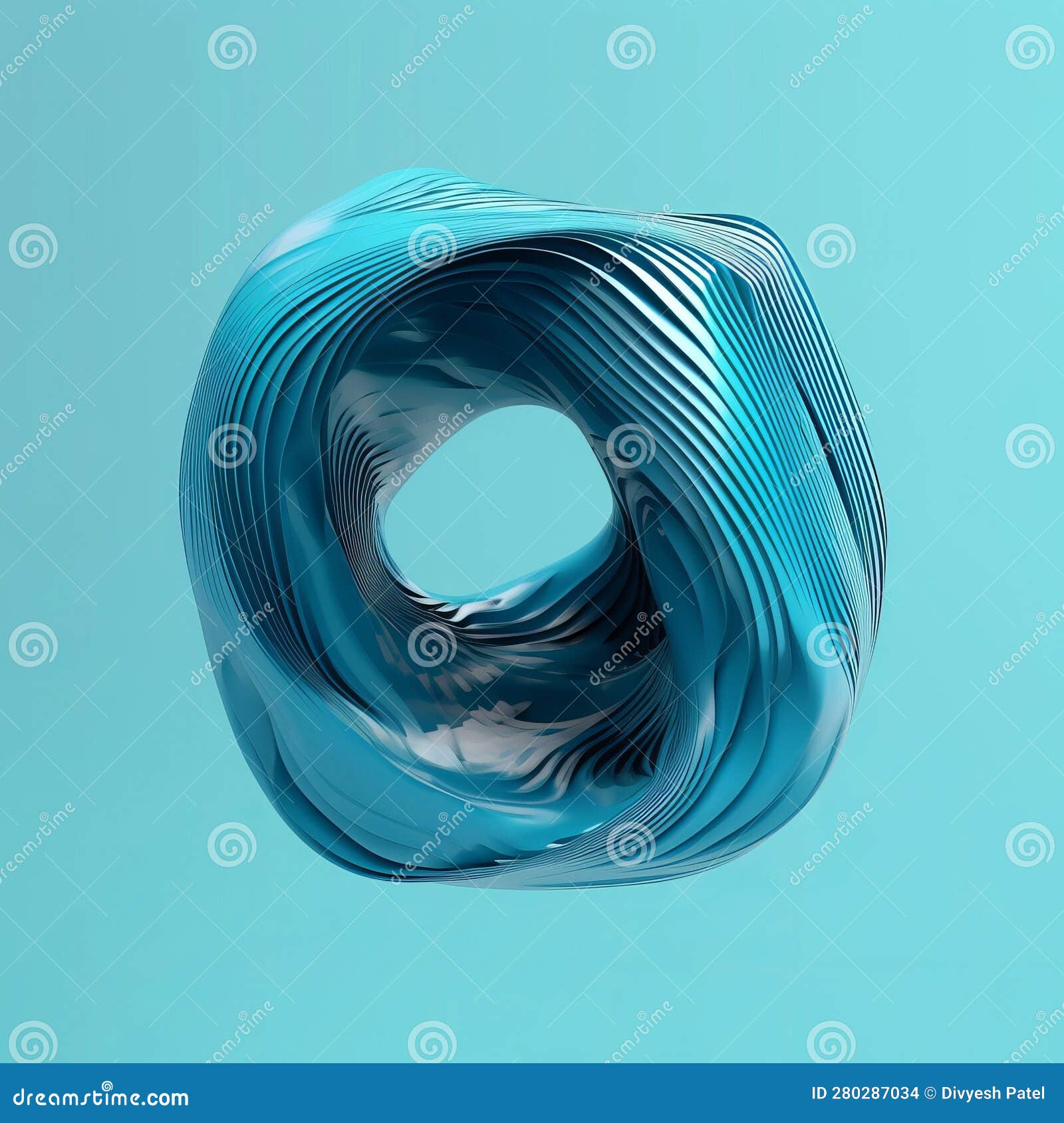 3d Render, Abstract Layered Curvy Object with Hole, Isolated on Blue ...