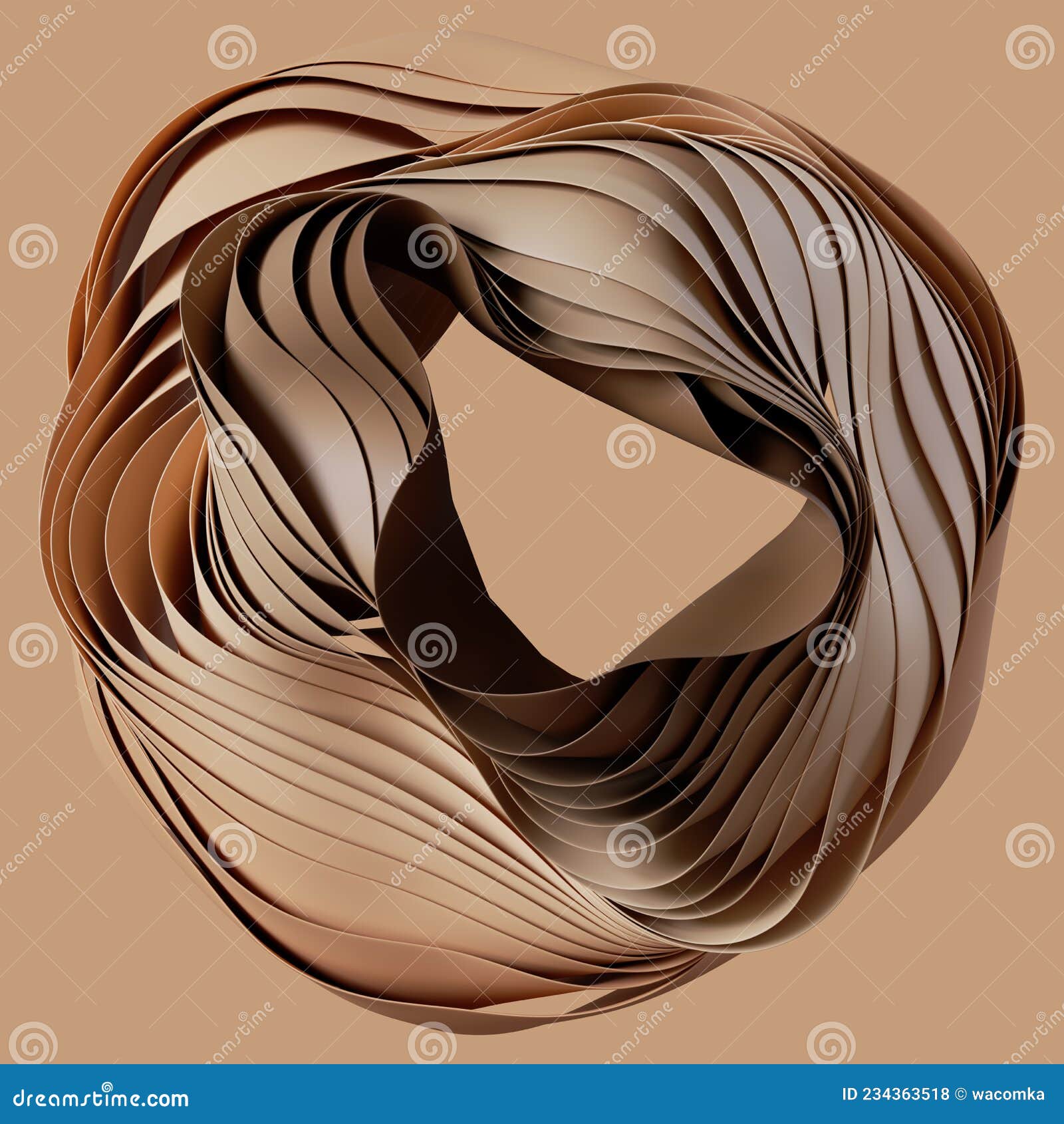 3d Render, Abstract Layered Curvy Object Isolated on Beige Background ...