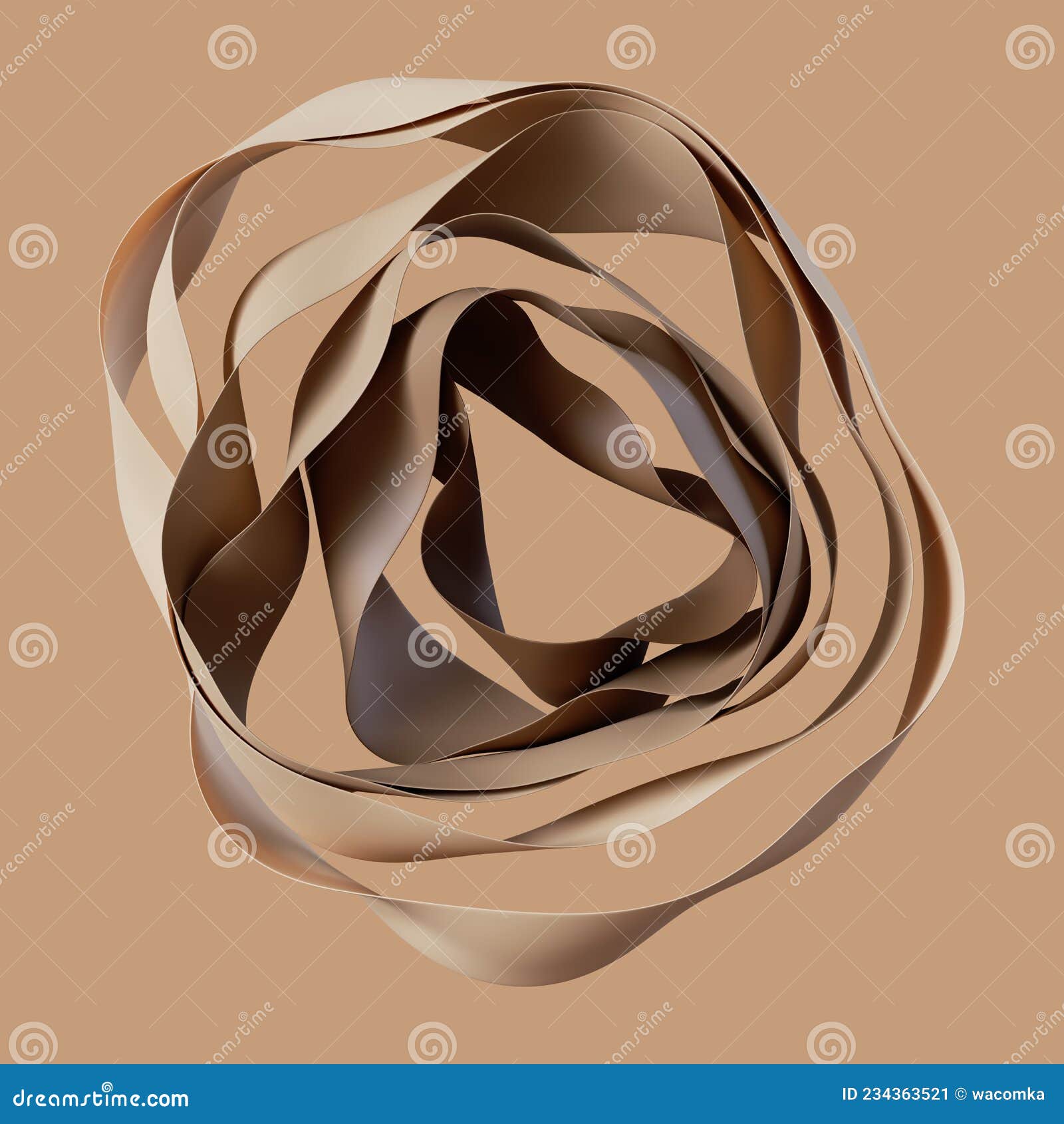 3d Render, Abstract Layered Curvy Object Isolated on Beige Background ...