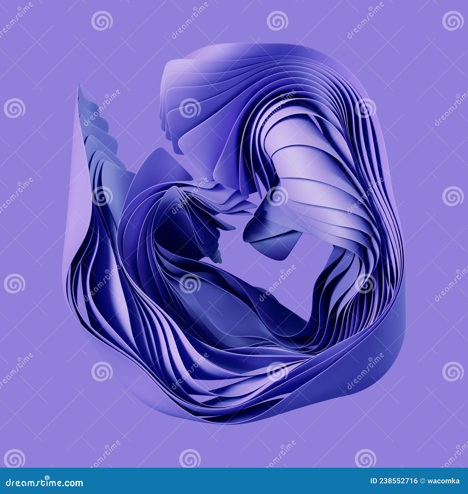 3d Render, Abstract Layered Curvy Object Isolated on Violet Background ...