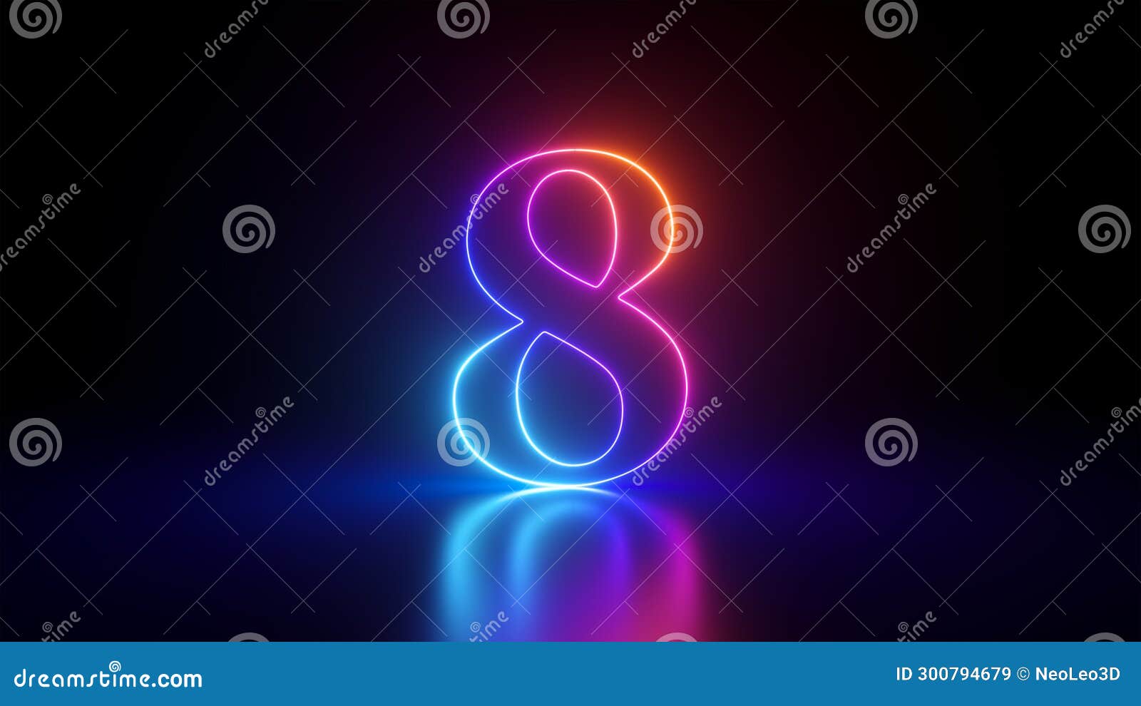 3d Render, Abstract Linear Neon Number Eight, Glowing Digit Isolated on ...