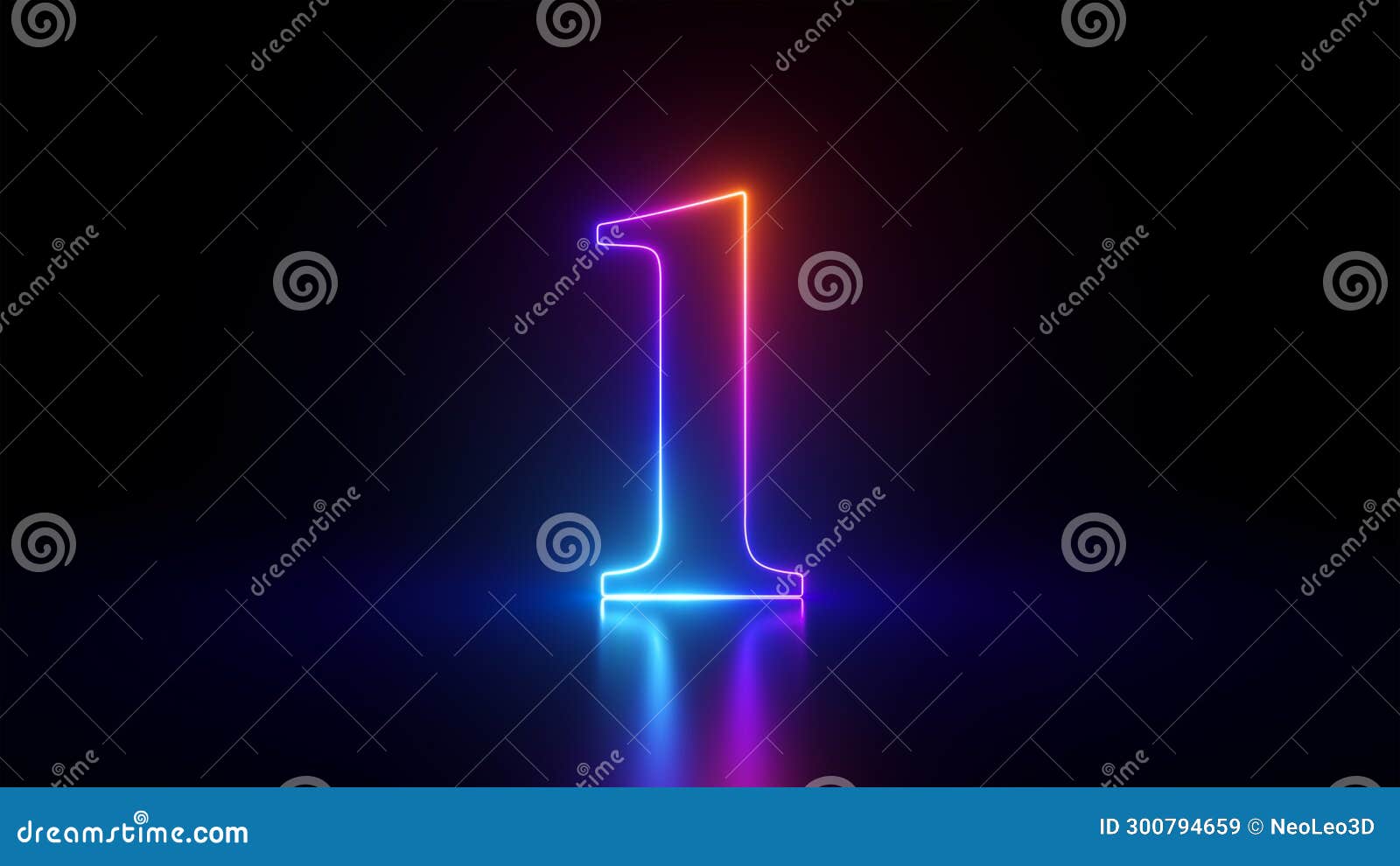3d Render, Abstract Linear Neon Number One, Glowing Digit Isolated on ...