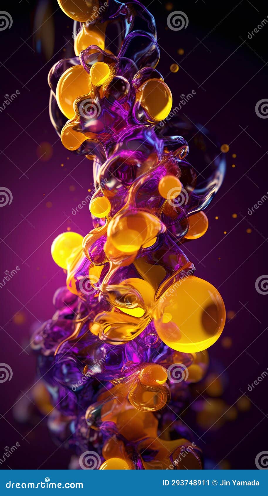 3d Render, Abstract Liquid Background with Bubbles and Light Effects ...
