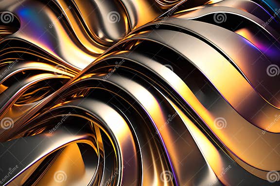 3d Render of Abstract Metallic Background with Waves and Glossy Surface ...