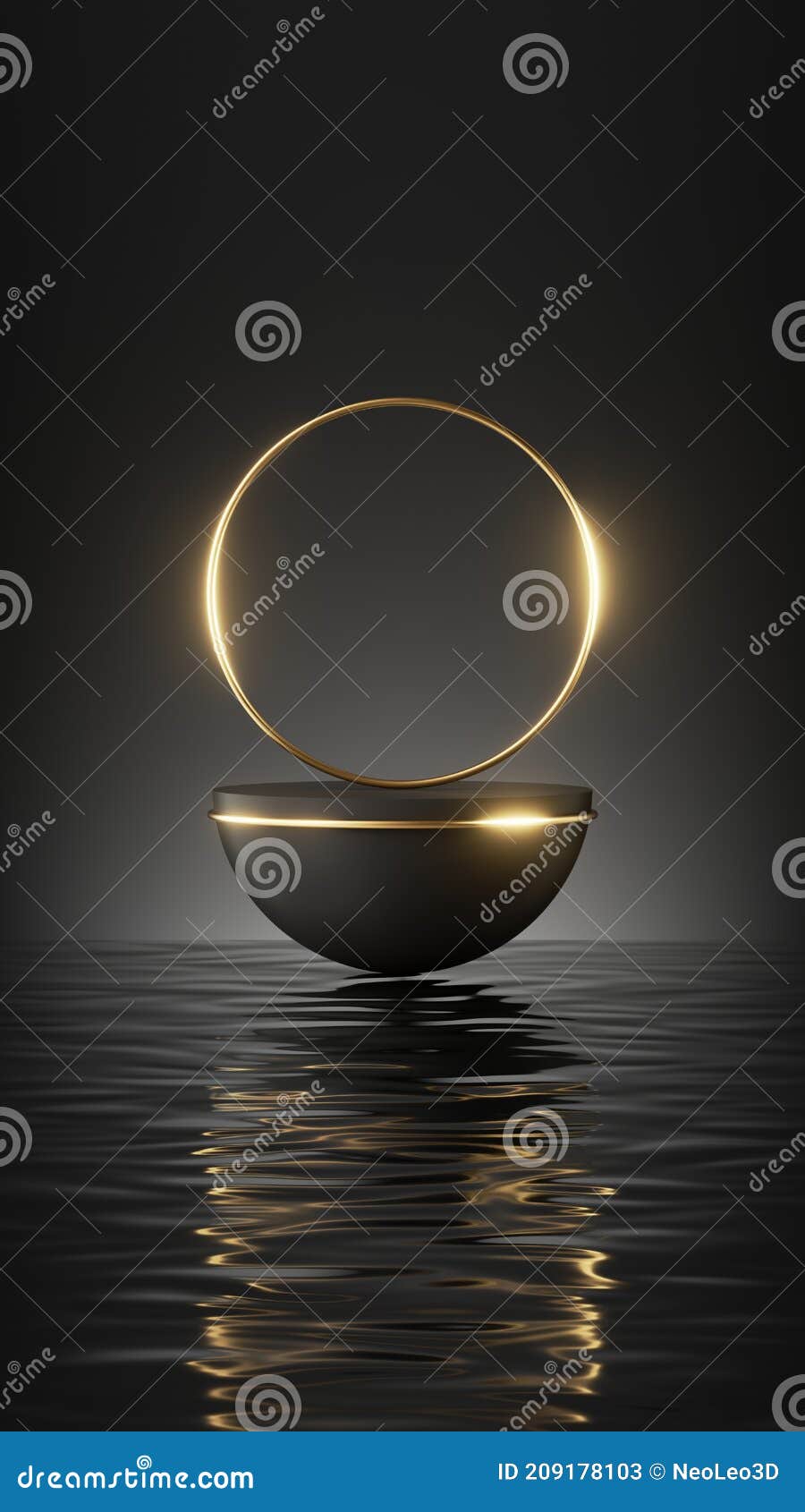 3d Render Abstract Minimal Geometric Background with Golden Round Frame ...