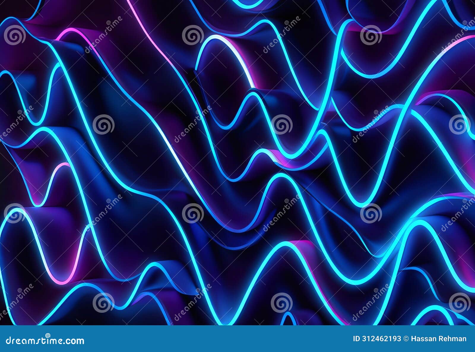 3d Render, Abstract Minimal Neon Background with Glowing Wavy Line ...