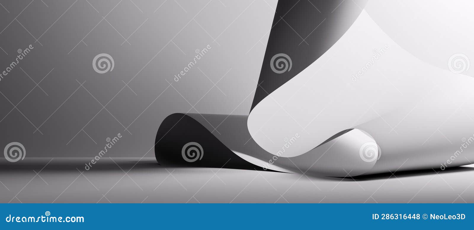 3d Render. Abstract Minimalist Background of Folded Paper Scroll. Curvy ...