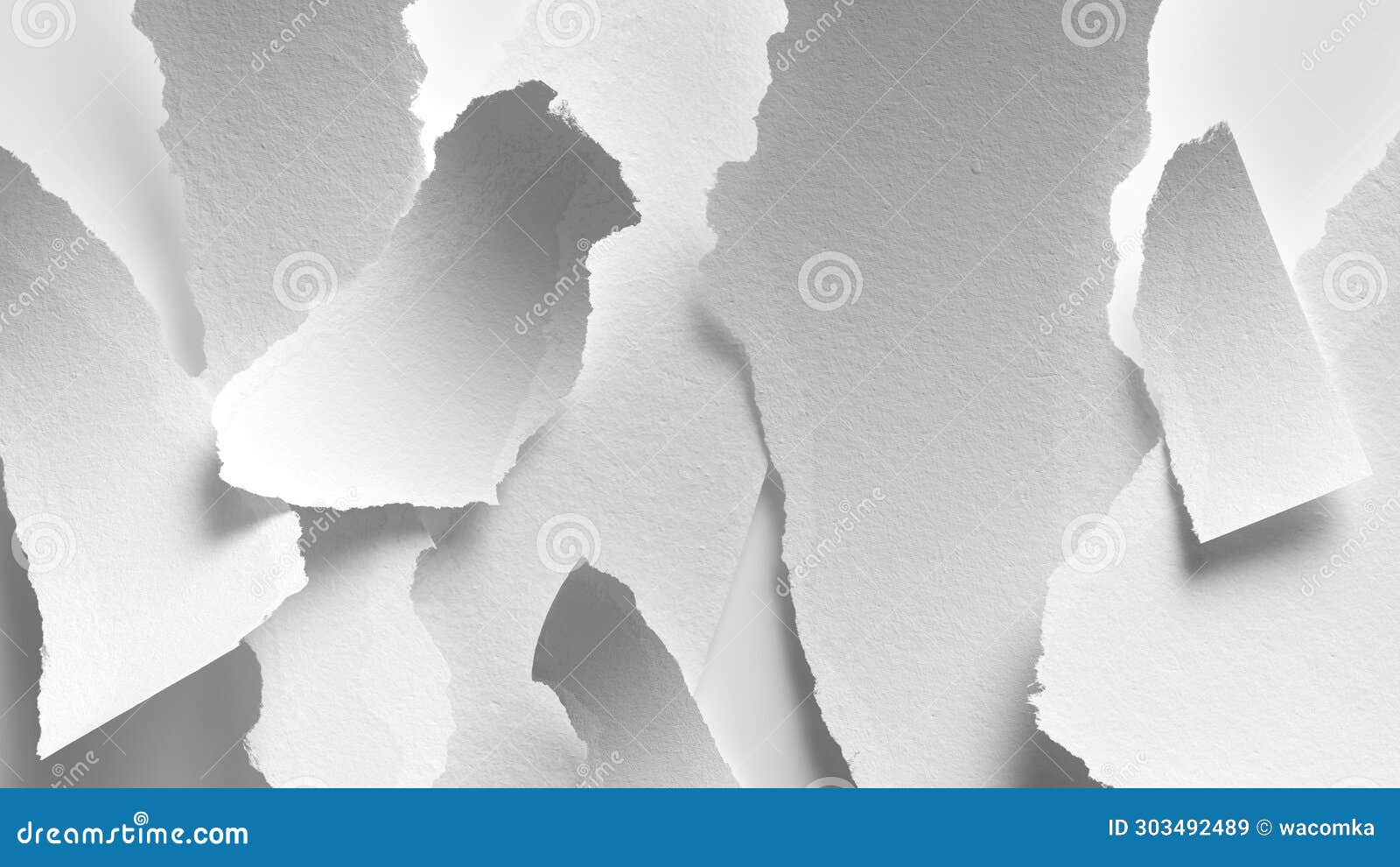 3d Render, Abstract Minimalist White Background. Ripped Paper Pieces ...