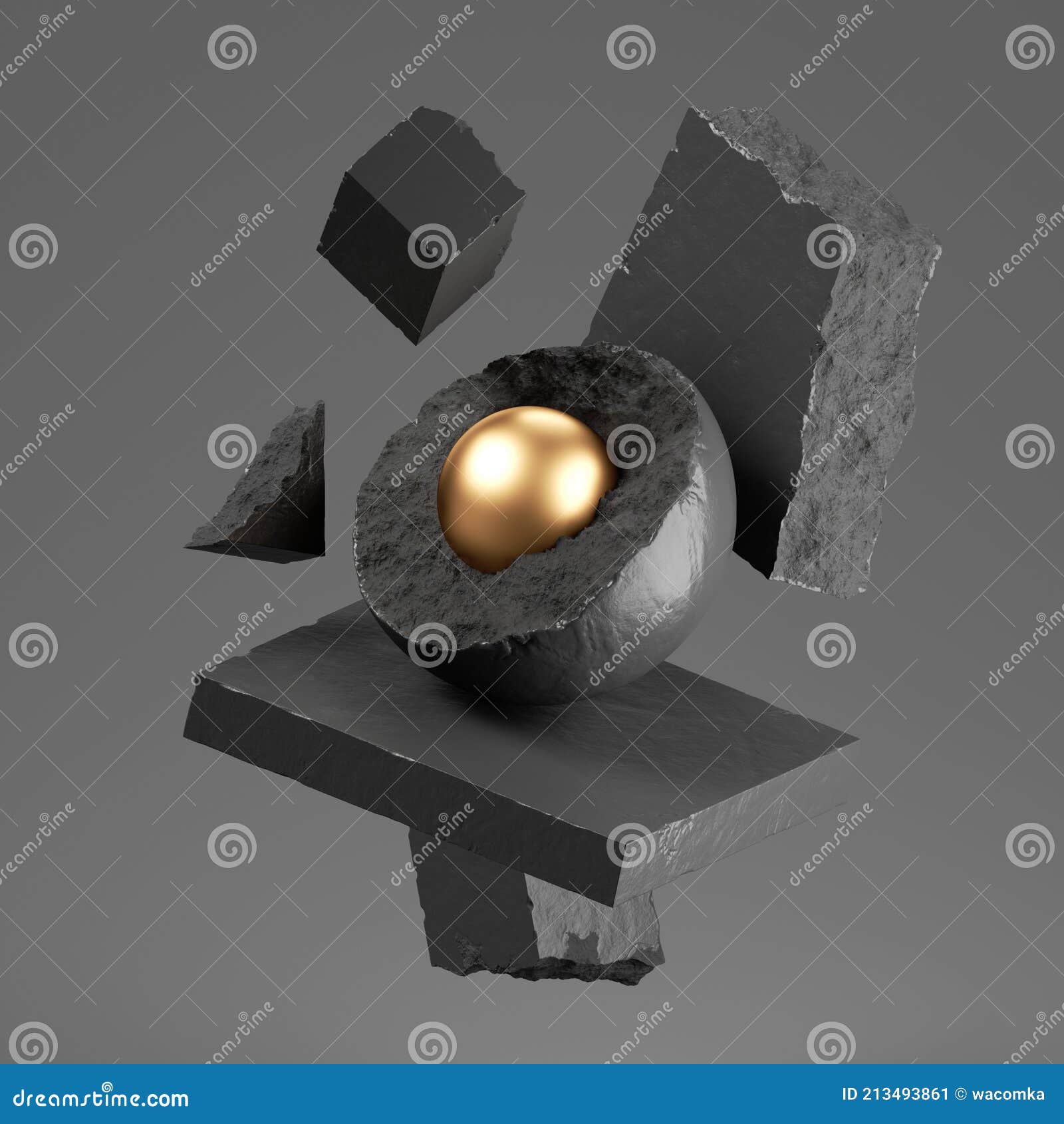 3d Render, Abstract Modern Minimal Background with Concrete Stone Ruins ...