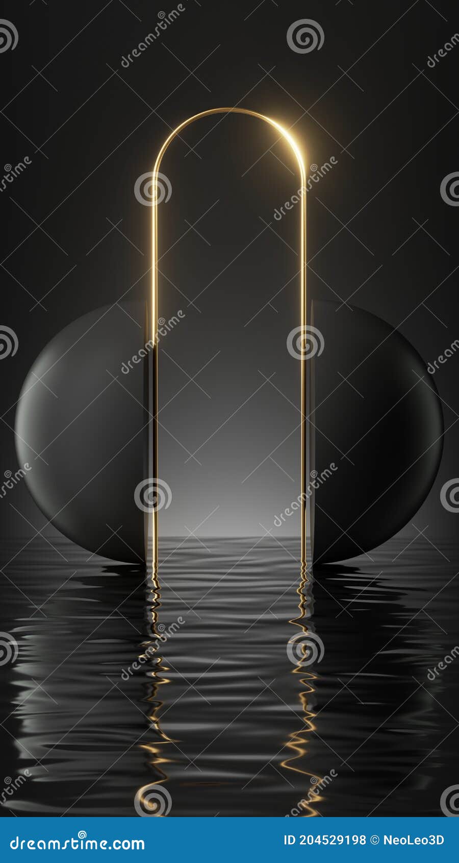 3d Render, Abstract Modern Minimal Background with Golden Arch between ...