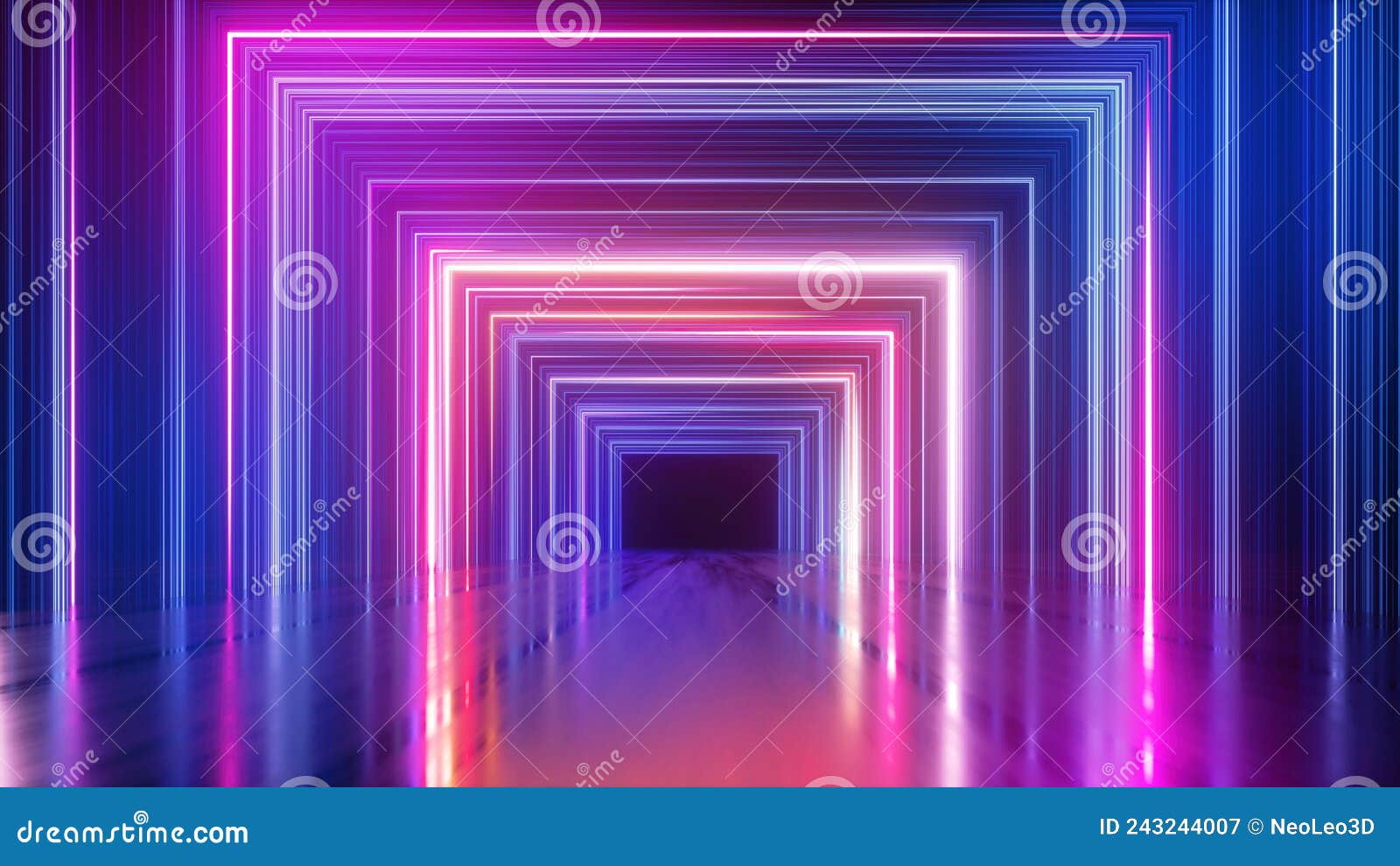3d Render, Abstract Neon Background with Colorful Lines, Square ...