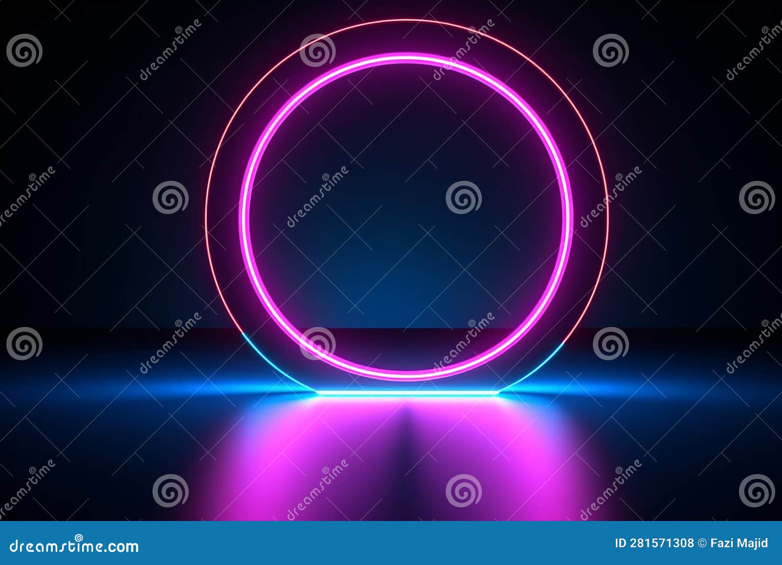 3d Render, Abstract Neon Background with Fluorescent Ring, Blank Round ...