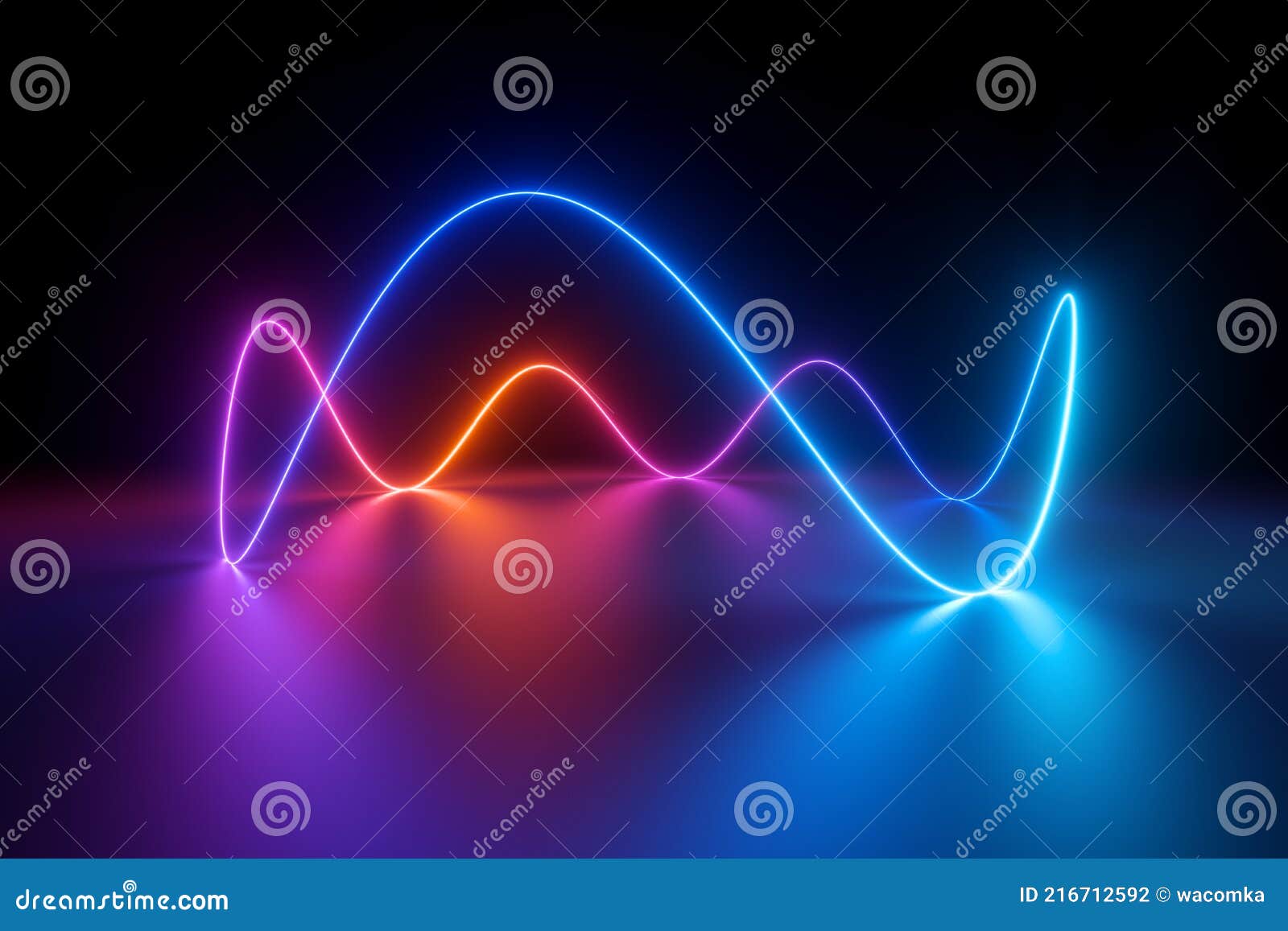 3d Render, Abstract Neon Background with Glowing Wavy Line Stock ...