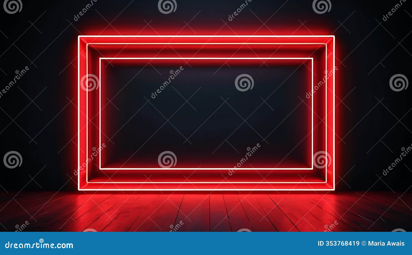 3d Render Abstract Neon Frame Glowing with Red Light on Dark Background ...