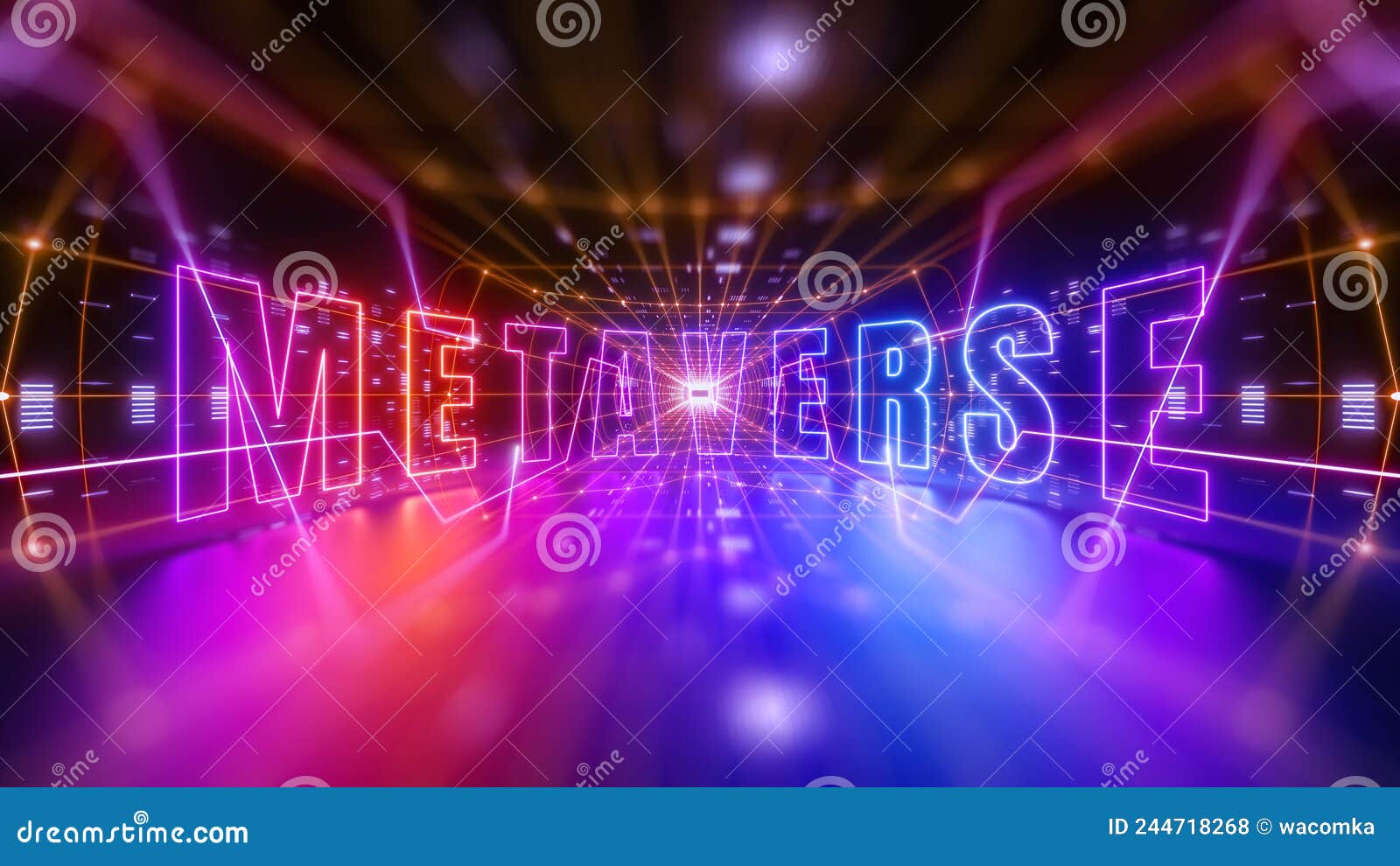 3d Render, Abstract Neon Metaverse Background Stock Illustration ...