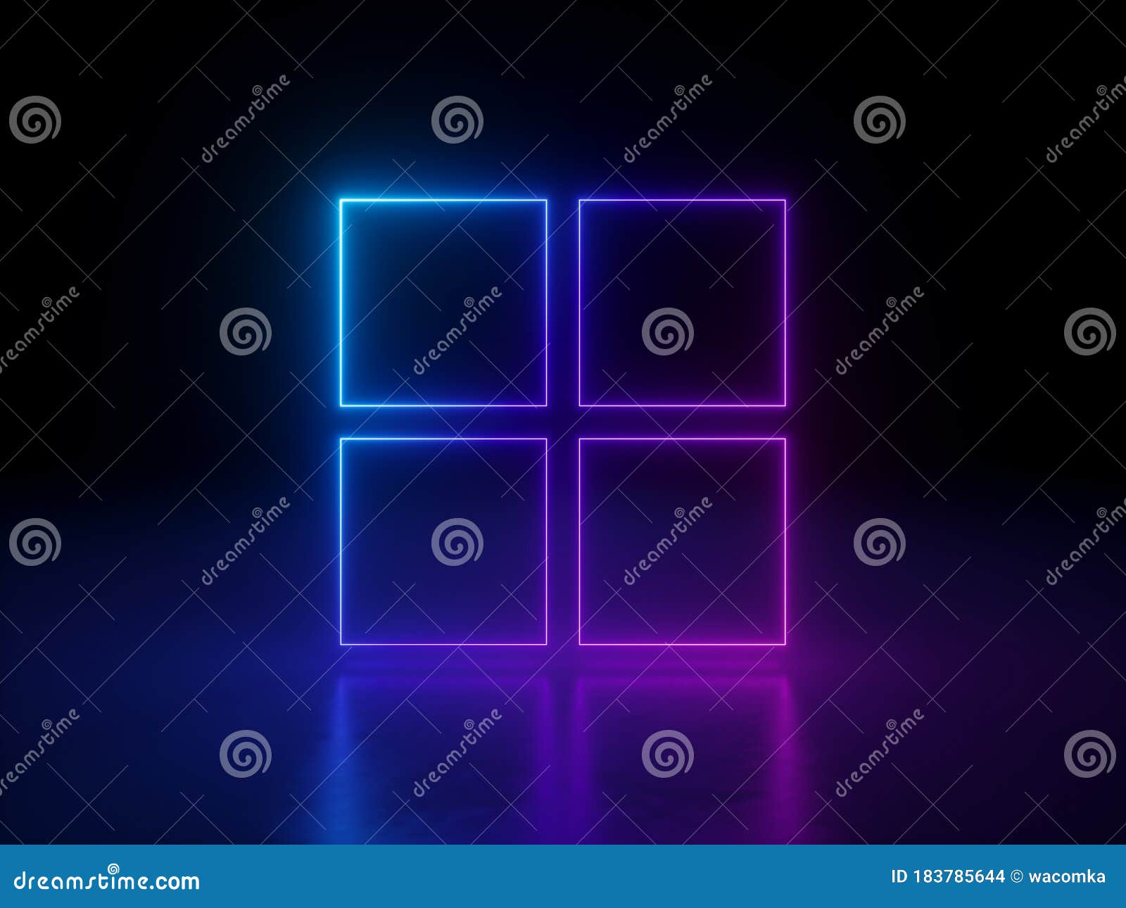 3d Render. Abstract Neon Window Symbol, Isolated on Black Background ...