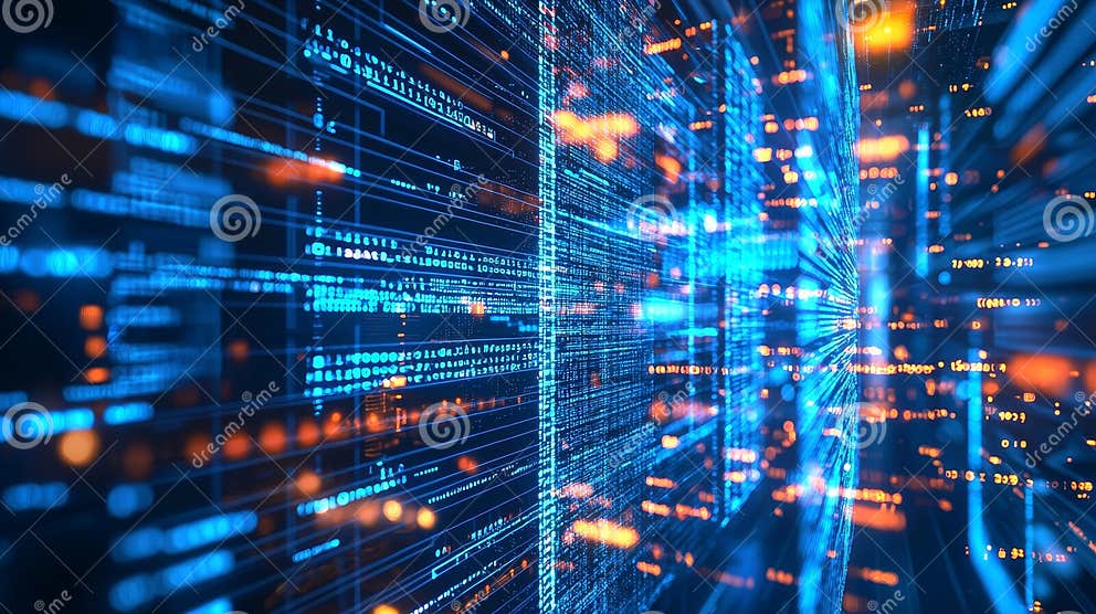 3D Render of Abstract Network with Random Programming Code, Web and Software Development Concept ...