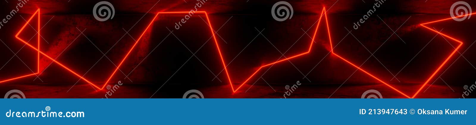 3d Render, Abstract Panoramic Background with Red Laser Neon Lights ...