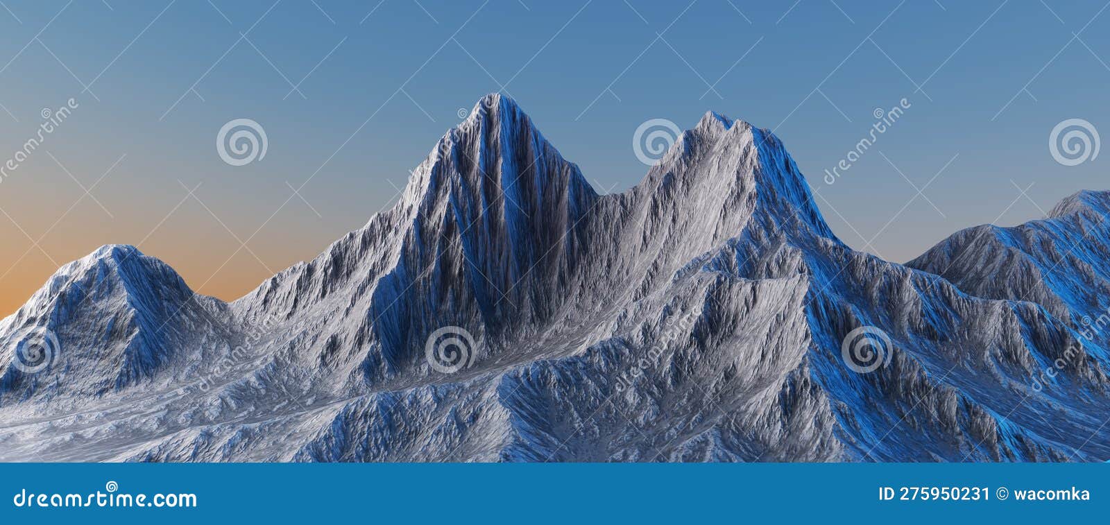3d Render, Abstract Panoramic Background with Rocky Mountains. Terrain ...