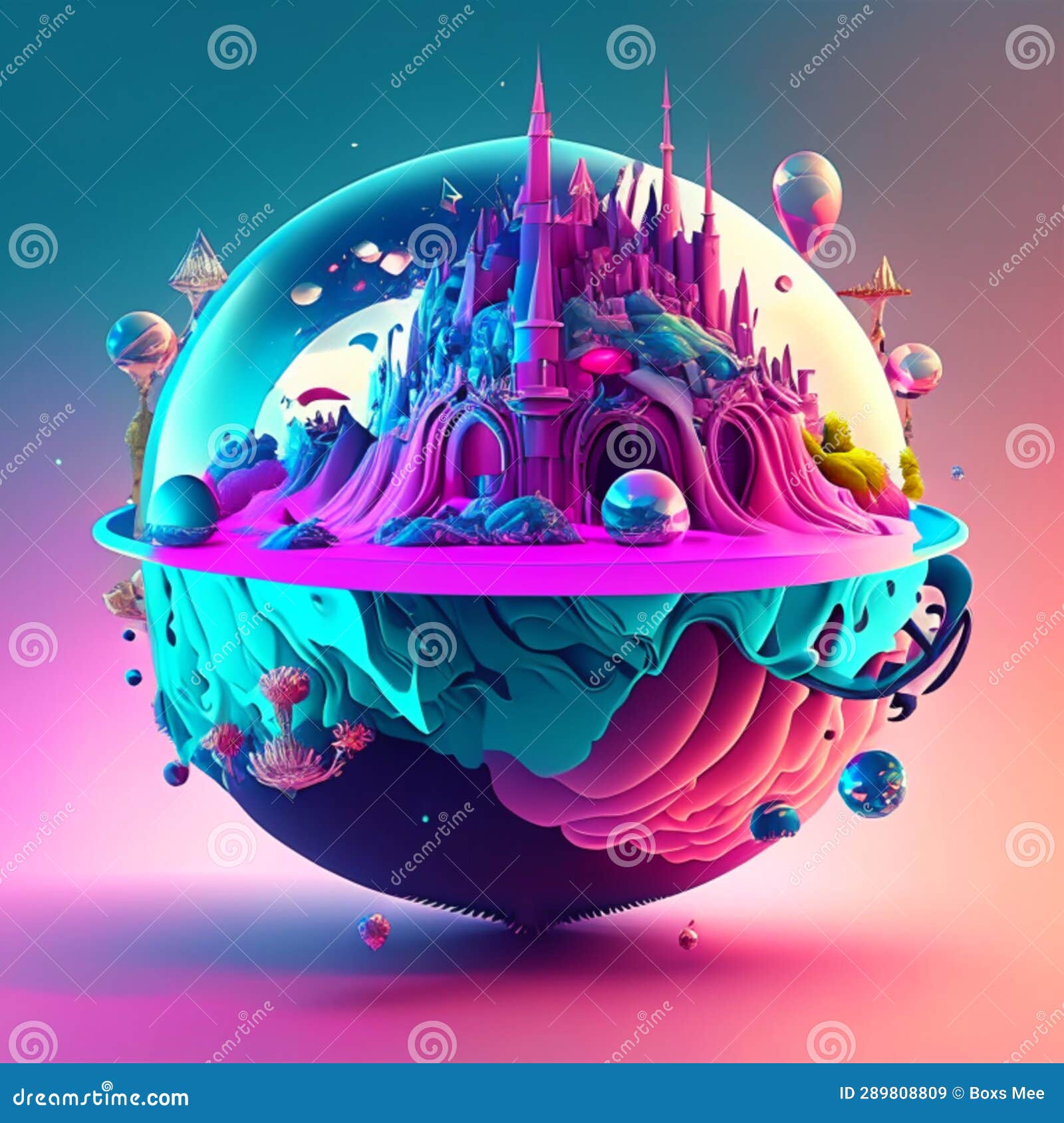 3d Render of Abstract Planet with Colorful Background. Technology ...