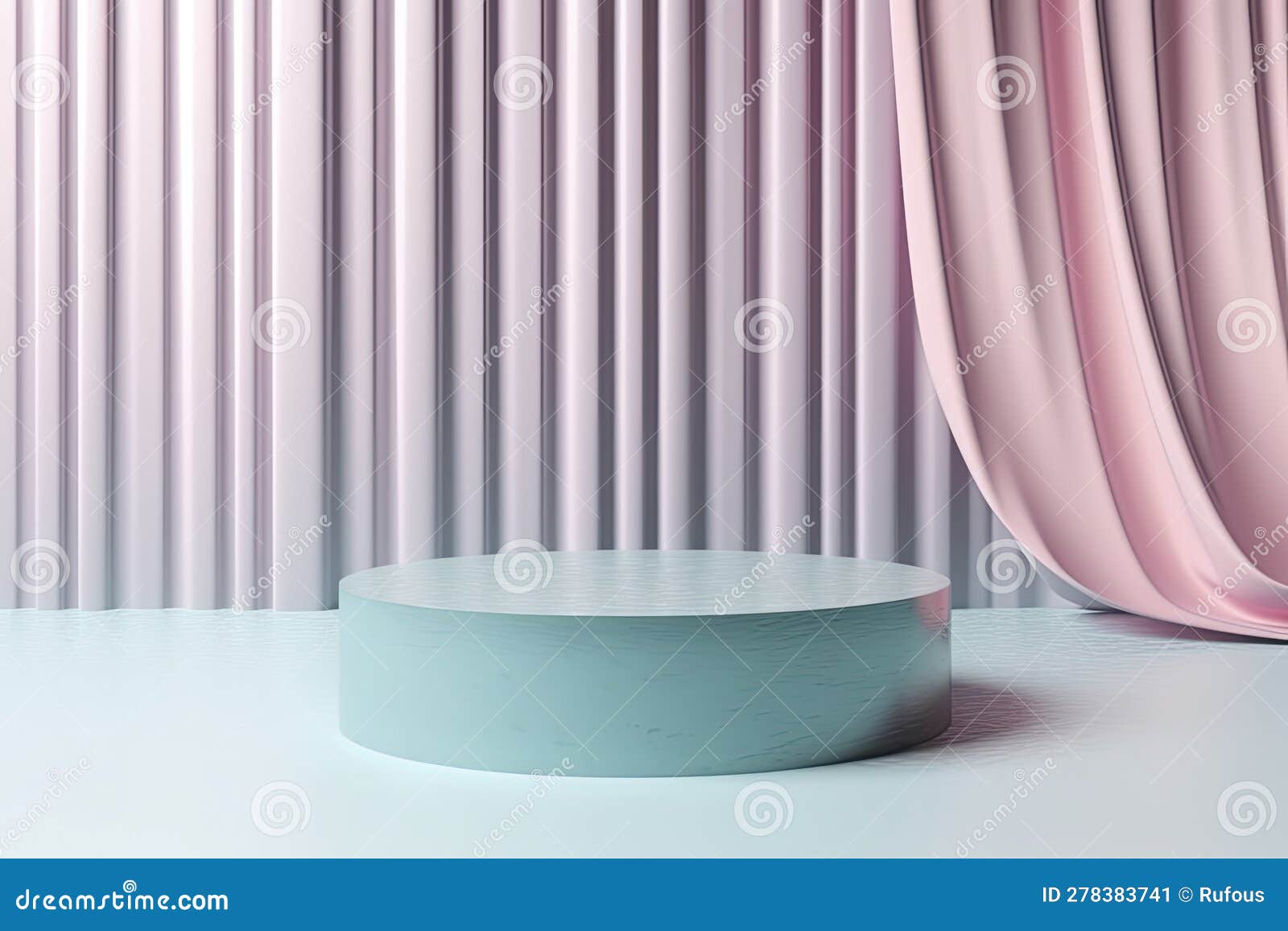 3d Render Abstract Platform Podium on Water and Waving Curtains ...