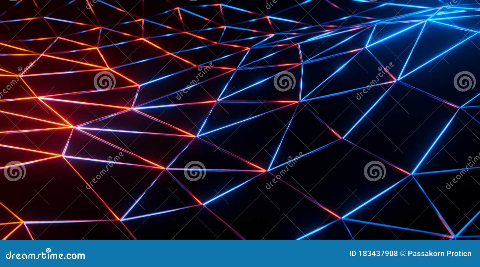 3d Render Abstract Red and Blue Glowing Triangular Grid. Stock ...