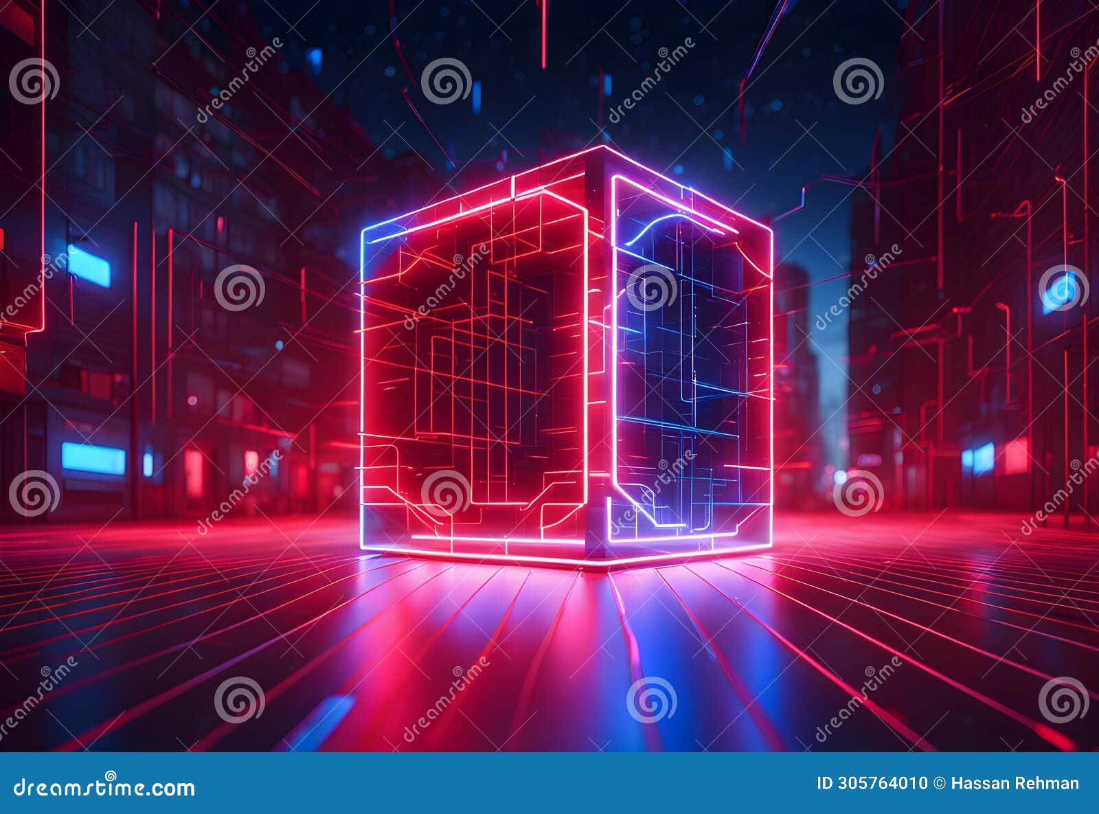 3d Render, Abstract Red Blue Neon Stock Illustration - Illustration of ...