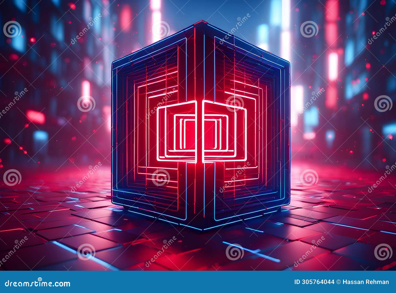 3d Render, Abstract Red Blue Neon Stock Illustration - Illustration of ...