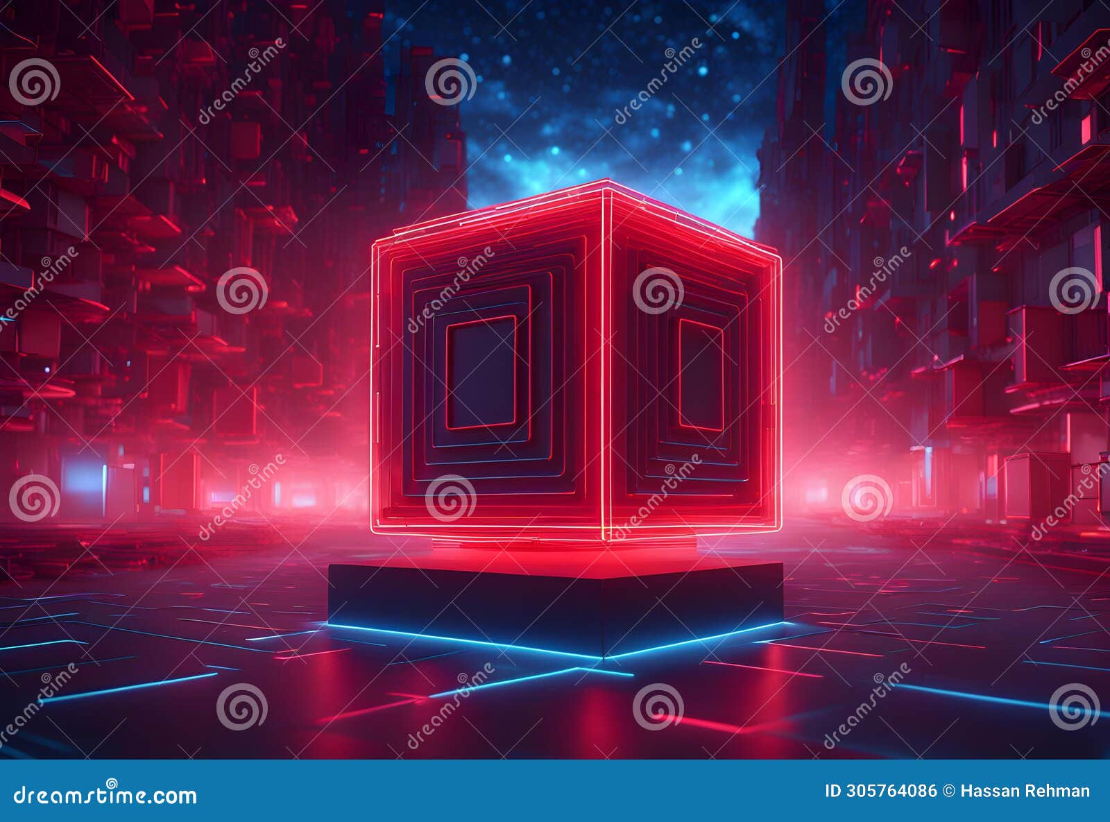 3d Render, Abstract Red Blue Neon Stock Illustration - Illustration of ...