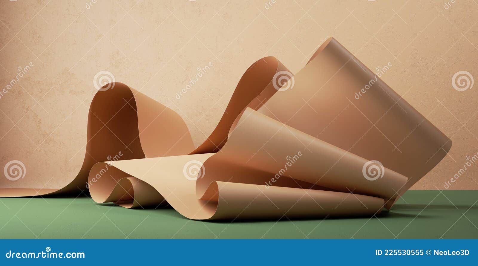 3d Render, Abstract Simple Background with Folded Ribbon or Long Paper ...