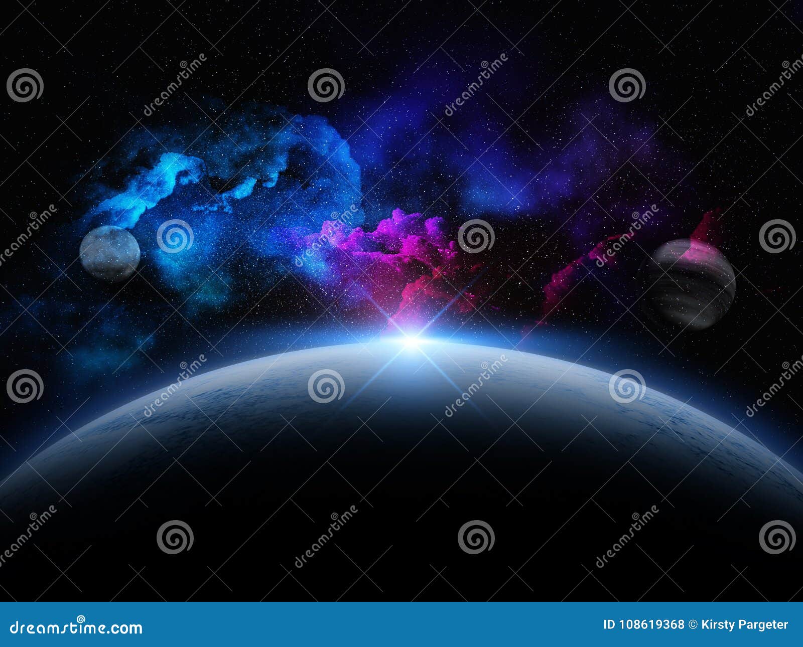 3D Abstract Space Scene with Fictional Planets Stock Illustration ...