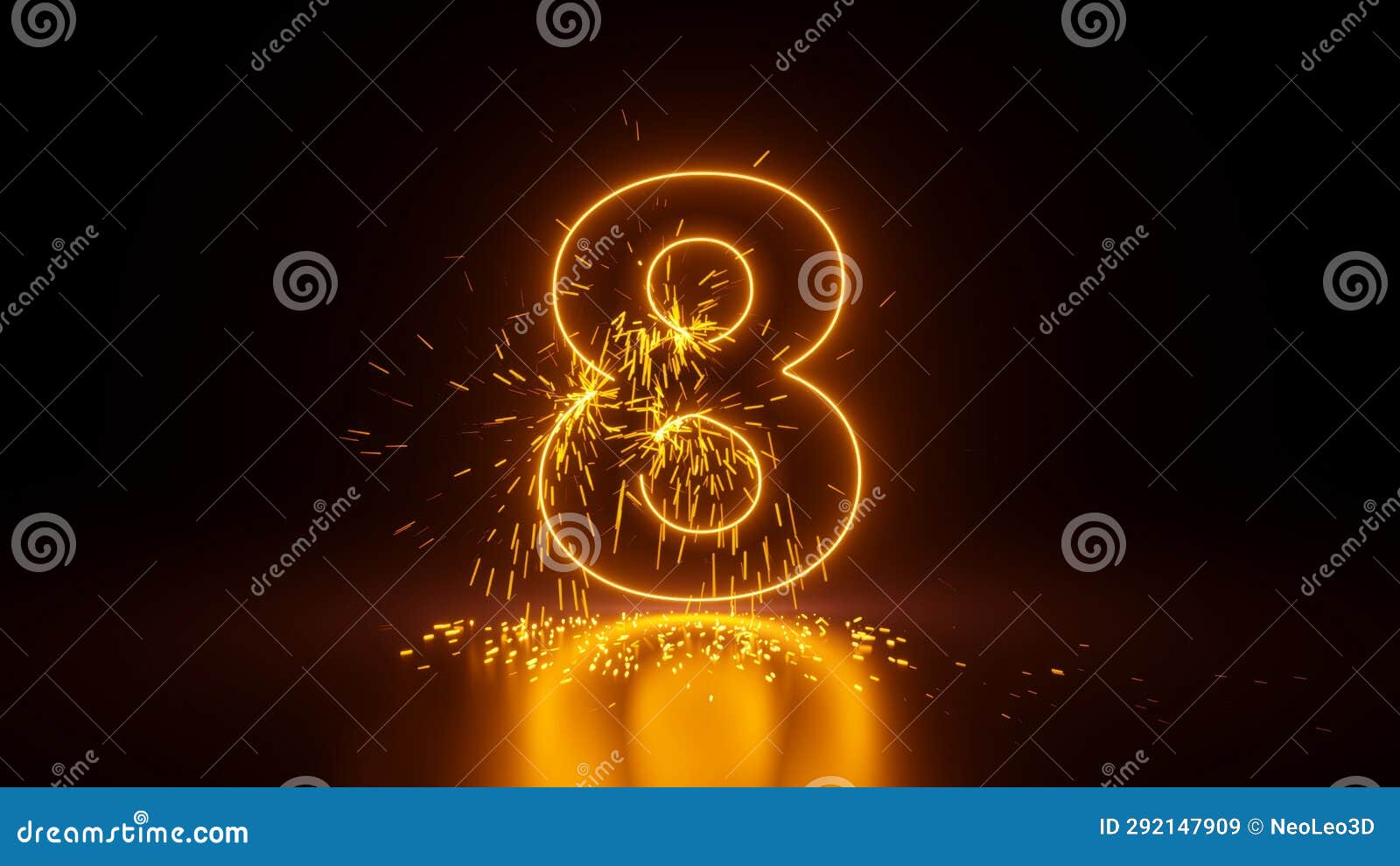 3d Render, Abstract Sparkling Linear Number Eight, Glowing Digit 8 ...
