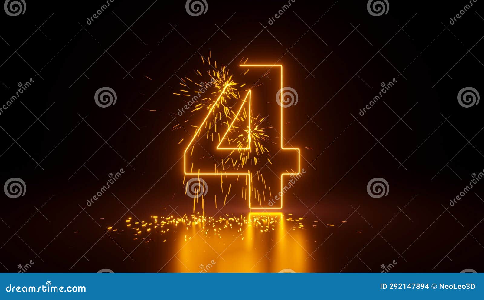 3d Render, Abstract Sparkling Linear Number Four, Glowing Digit 4 ...