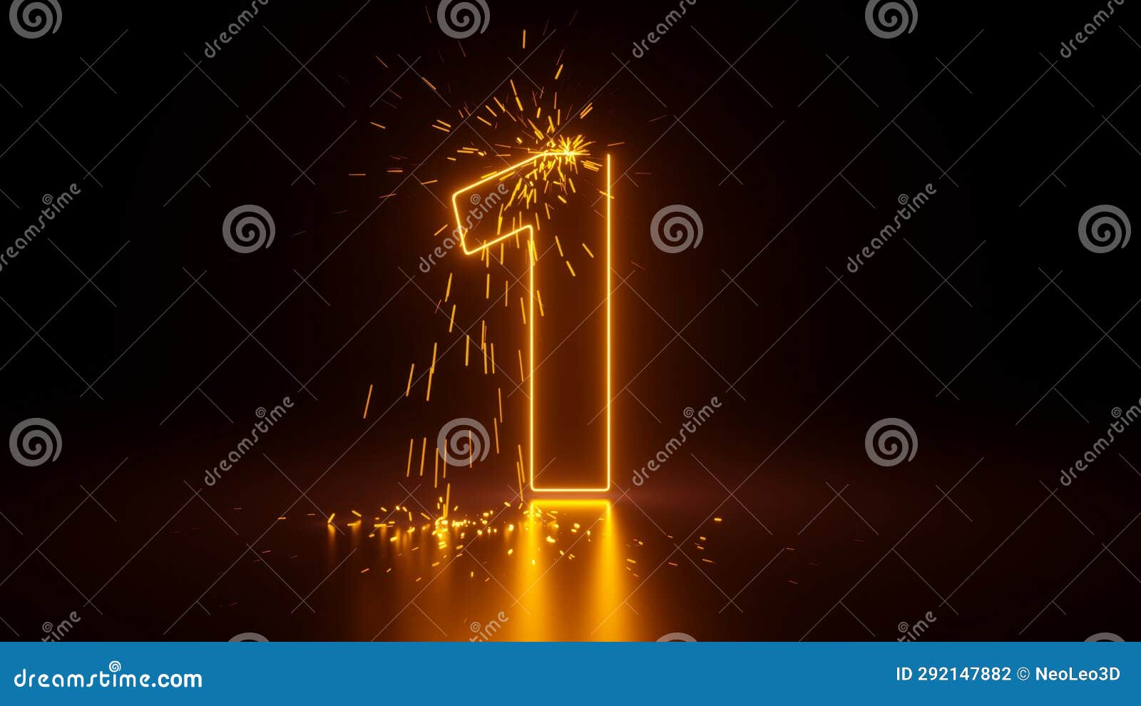 3d Render, Abstract Sparkling Linear Number One, Glowing Digit 1 ...