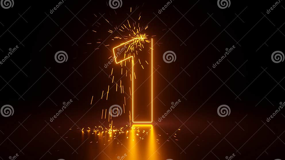 3d Render, Abstract Sparkling Linear Number One, Glowing Digit 1 ...