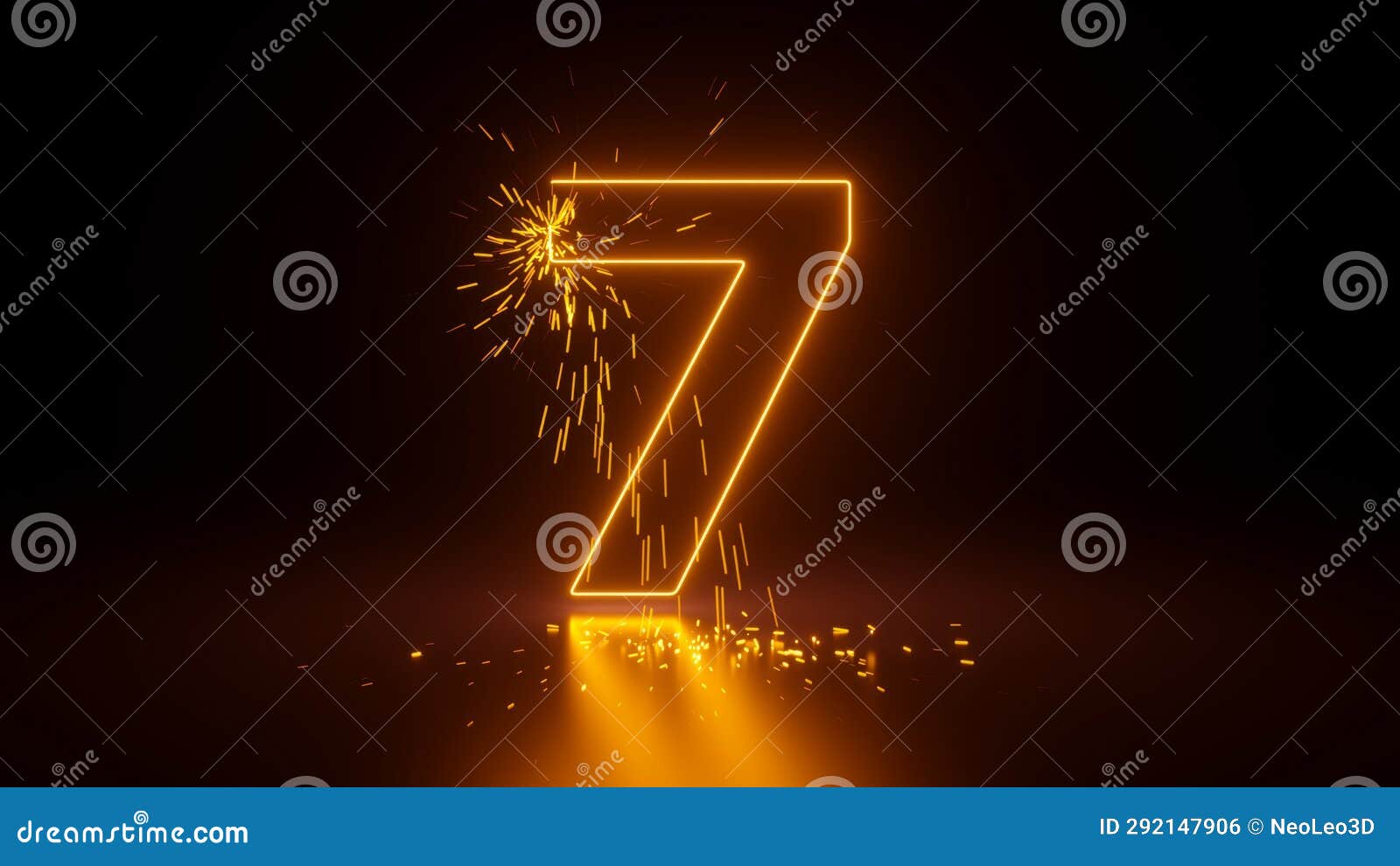 3d Render, Abstract Sparkling Linear Number Seven, Glowing Digit 7 ...