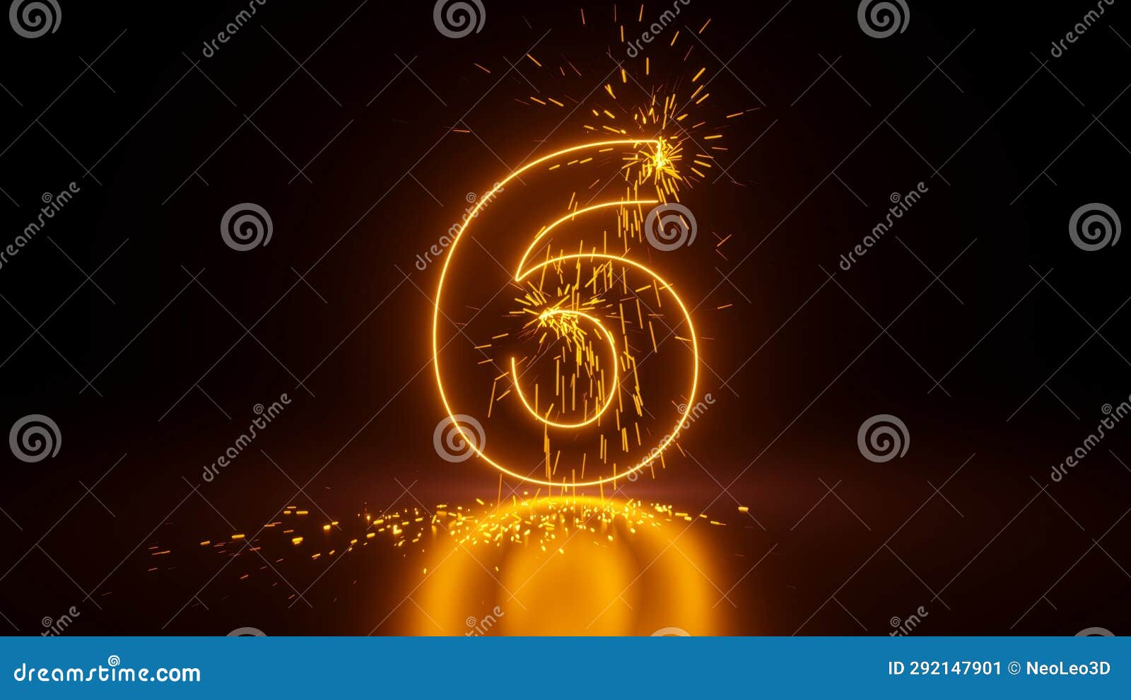 3d Render, Abstract Sparkling Linear Number Six, Glowing Digit 6 ...