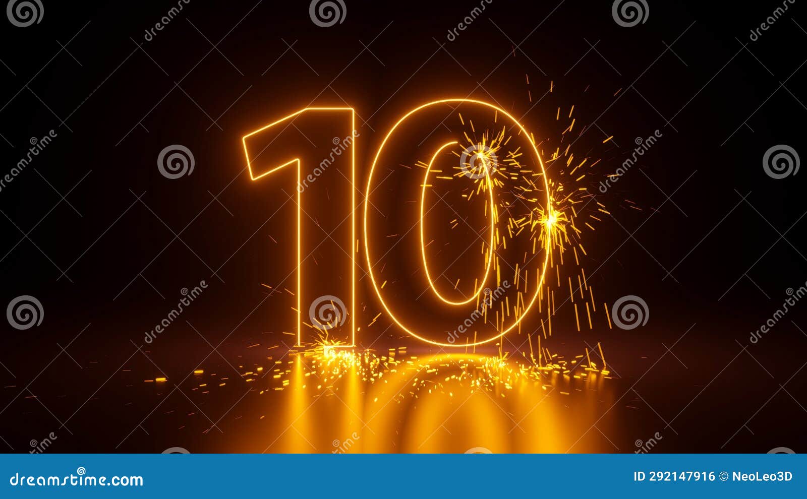 3d Render, Abstract Sparkling Linear Number Ten, Glowing Digit 10 ...