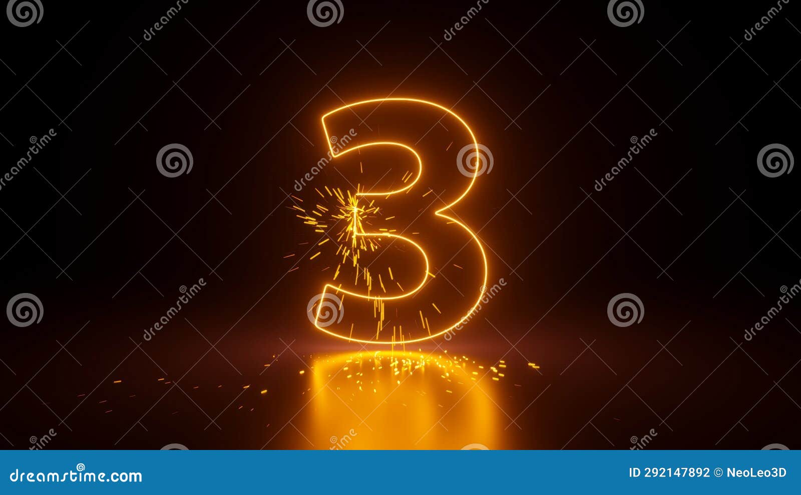 3d Render, Abstract Sparkling Linear Number Three, Glowing Digit 3 ...
